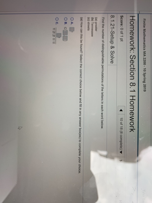 Solved Finite Mathematics MA 2200-10 Spring 2019 Homework: | Chegg.com