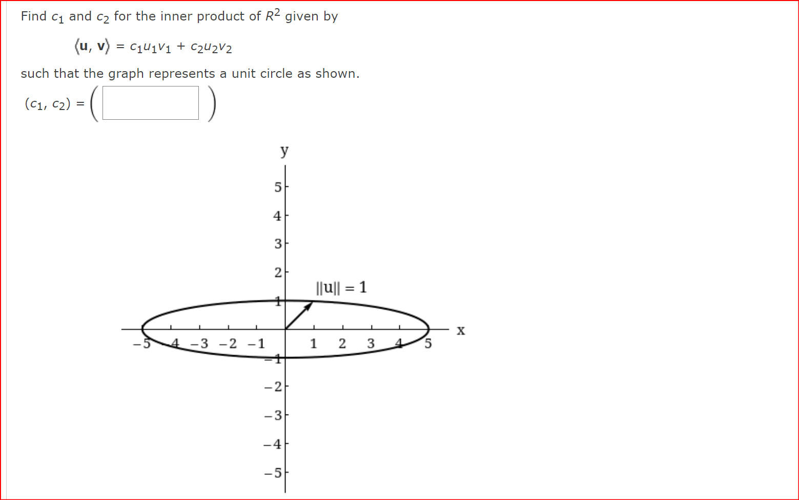Solved Find c1 and c2 for the inner product of R2 given by | Chegg.com