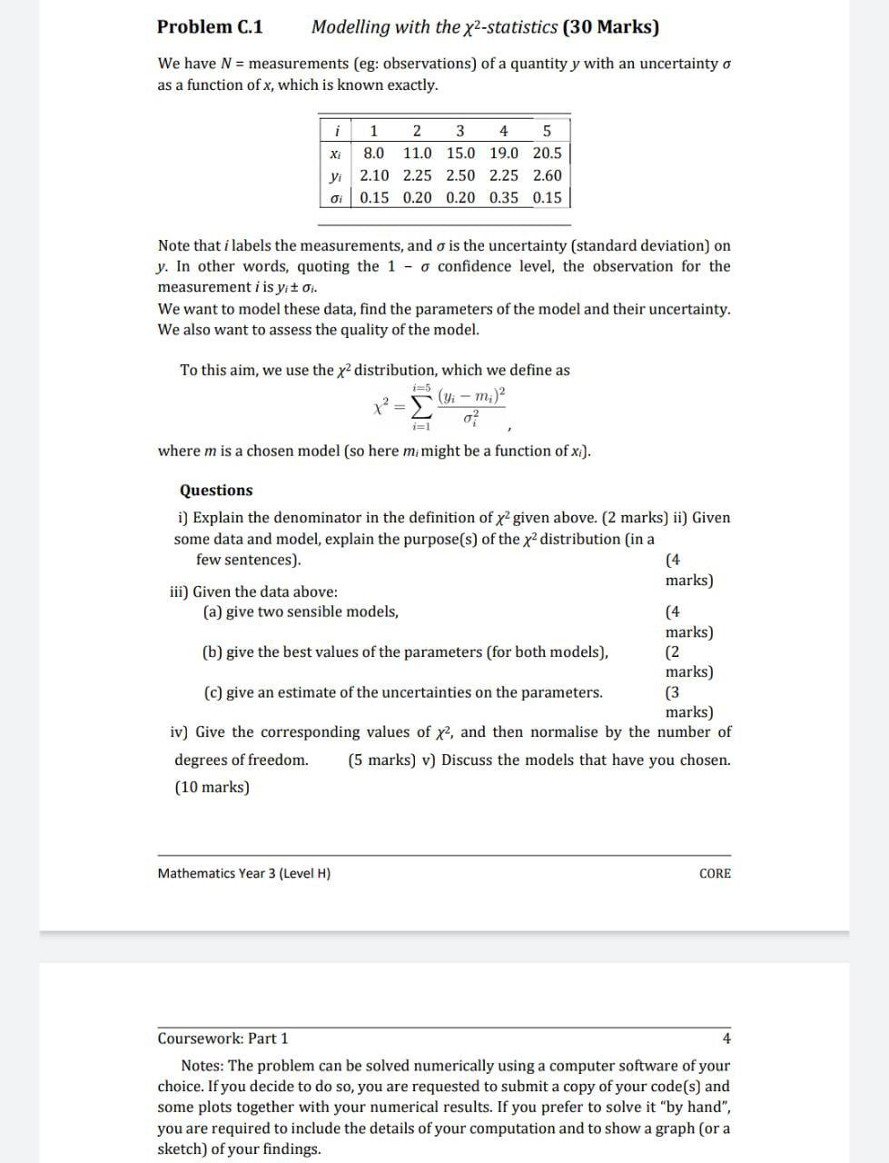 Solved Problem C.1 Modelling with the x-statistics (30 | Chegg.com