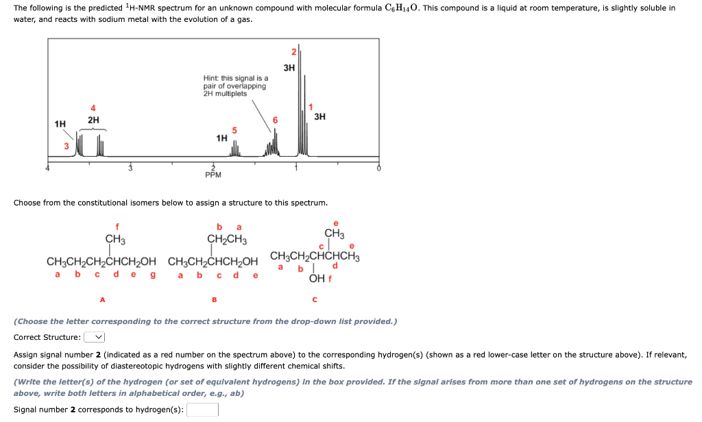 Solved The following is the predicted 1H−NMR spectrum for an | Chegg.com