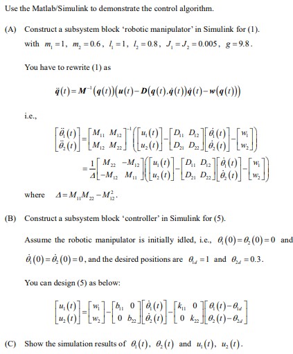 Solved Use the Matlab/Simulink to demonstrate the control | Chegg.com