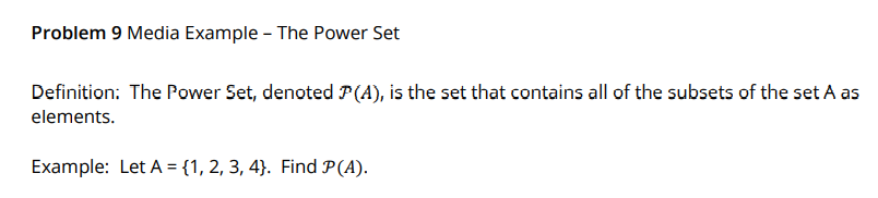 Solved Problem 9 Media Example - The Power Set Definition: | Chegg.com