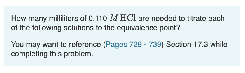Solved How many milliliters of 0.110 M HCl are needed to | Chegg.com