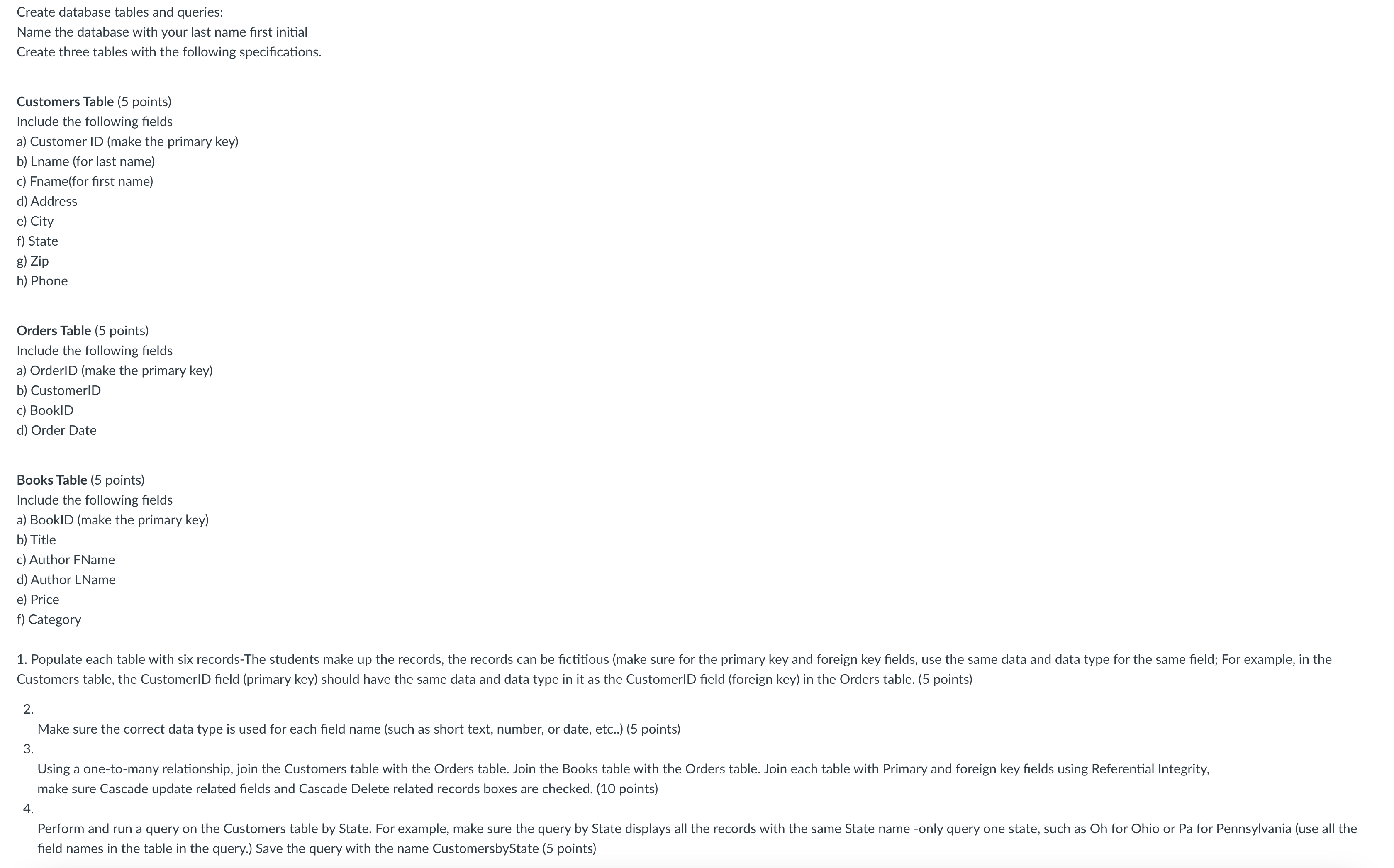 Solved Create database tables and queries: Name the database | Chegg.com