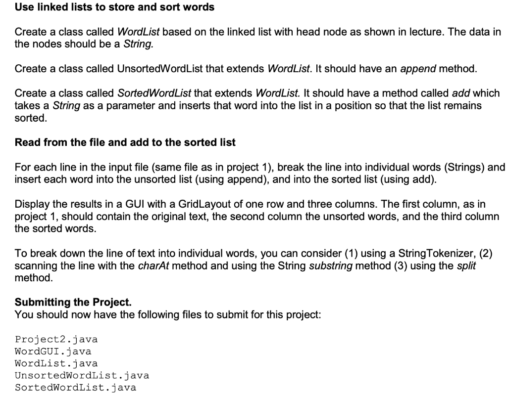 Solved Use linked lists to store and sort words Create a | Chegg.com