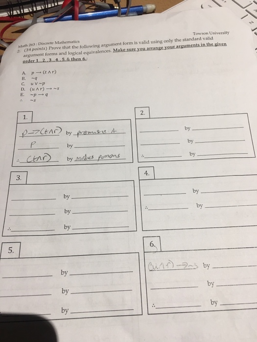 Solved Prove That The Following Argument Form Is Valid Using
