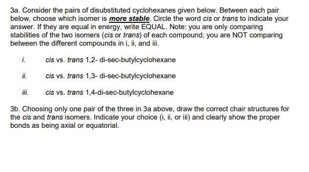 Solved 3a. Consider the pairs of disubstituted cyclohexanes | Chegg.com