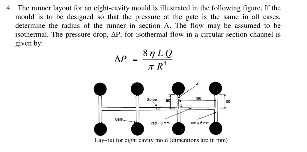 4. The runner layout for an eight-cavity mould is | Chegg.com