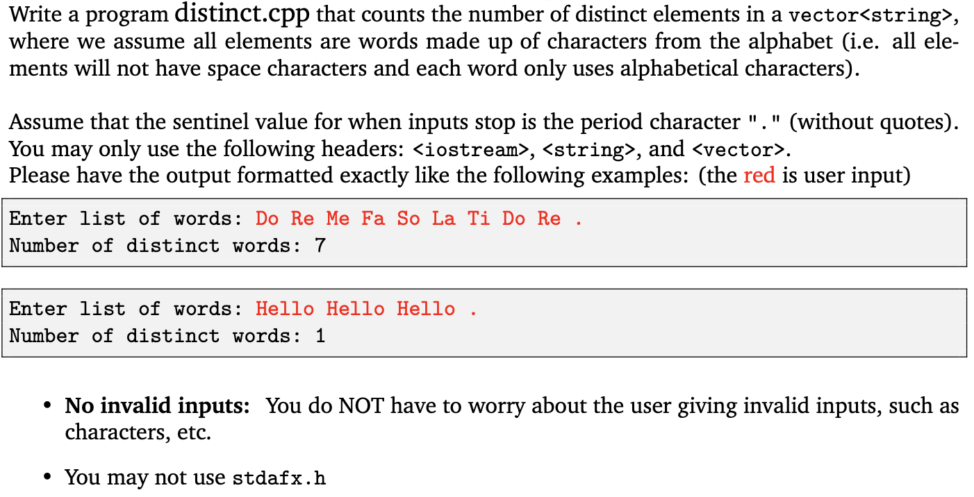 Solved Write a program distinct.cpp that counts the number | Chegg.com