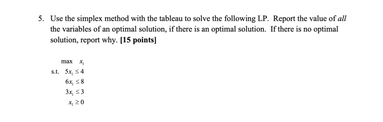 Solved 5. Use the simplex method with the tableau to solve | Chegg.com