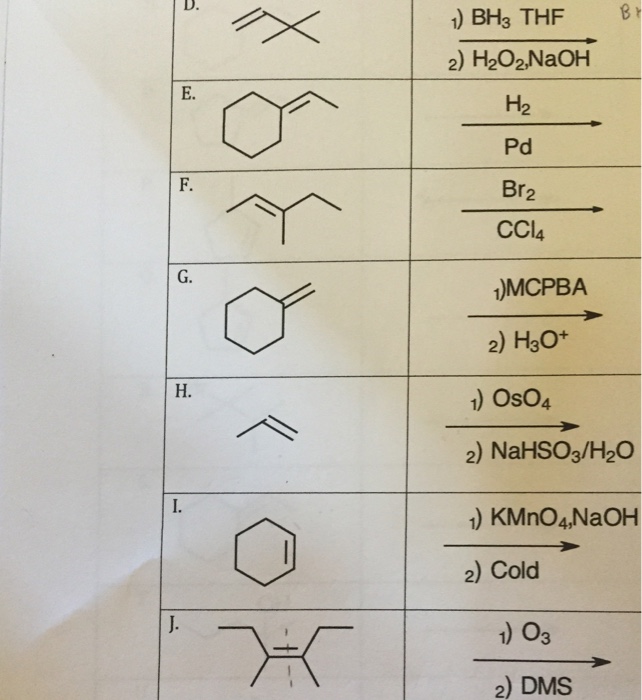Solved D. 1) BH3 THF 2) H2O2,NaOH E. 2 Pd Br2 CCl4 F. G. | Chegg.com Solved D. 1) BH3 THF 2) H2O2,NaOH E. 2 Pd Br2 CCl4 F. G. | Chegg.com