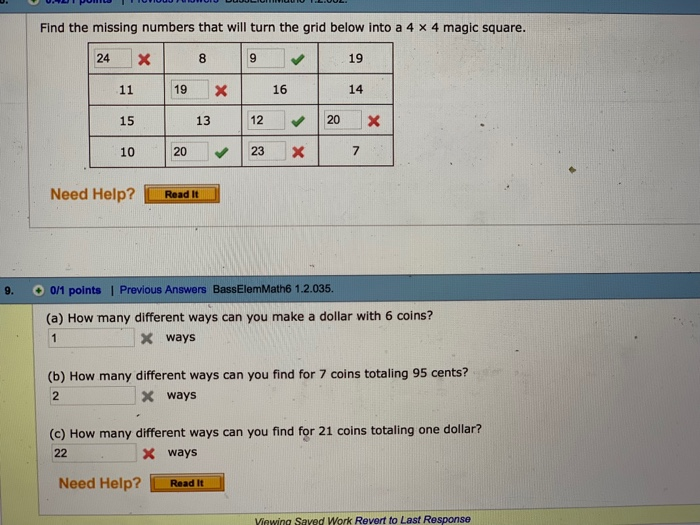 Solved Find the missing numbers that will turn the grid | Chegg.com