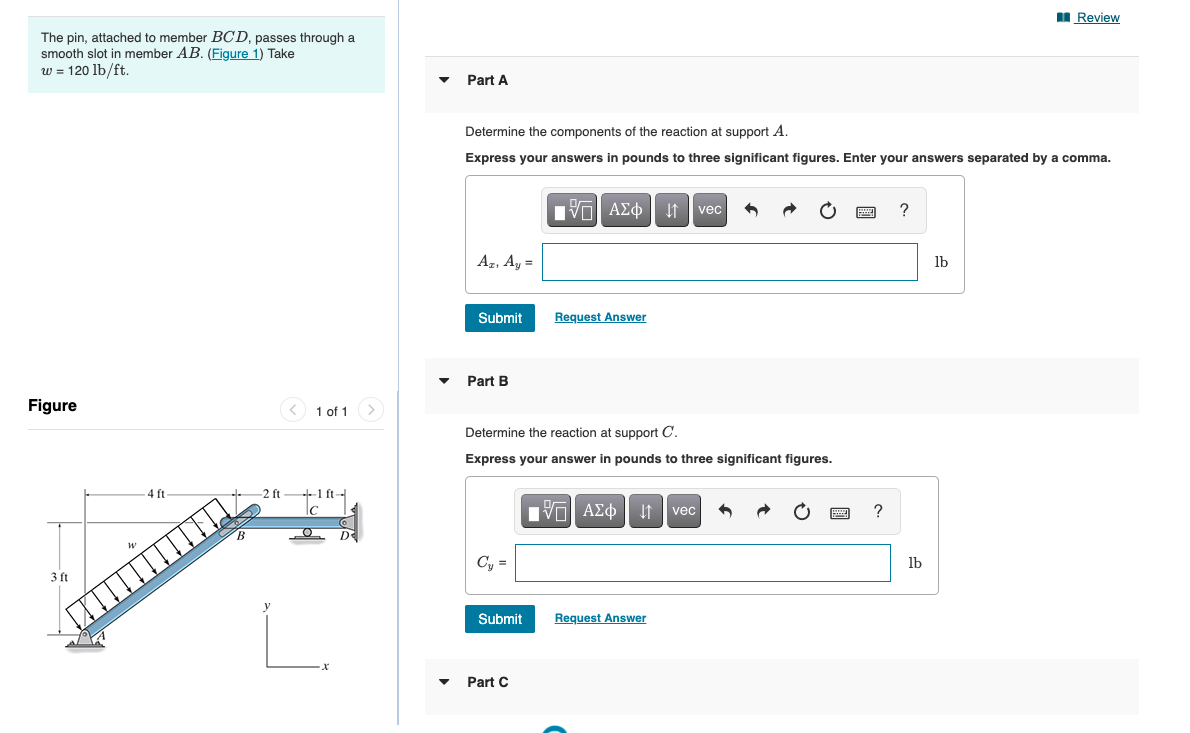 Solved Review The pin, attached to member BCD, passes | Chegg.com