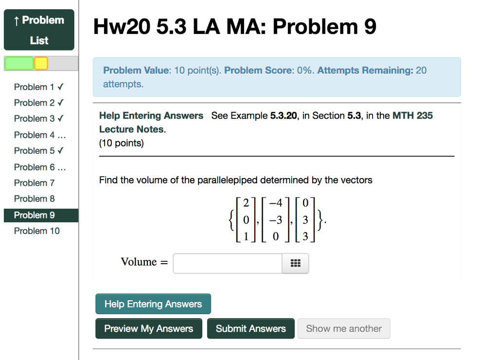 Solved t Problem Hw20 5.3 LA MA: Problem 9 List Problem | Chegg.com