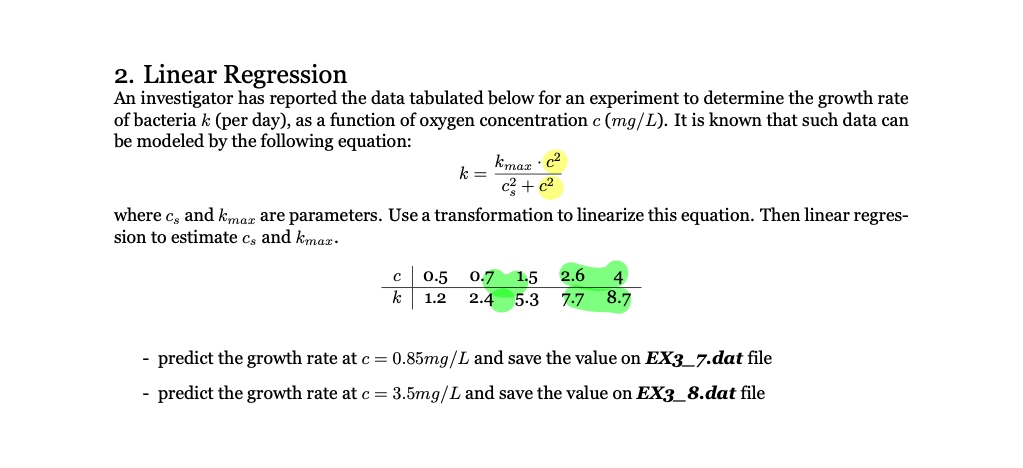 Solved 2. Linear Regression An investigator has reported the | Chegg.com