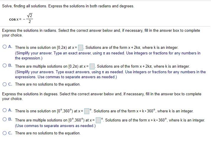 Solved Solve, finding all solutions. Express the solutions | Chegg.com