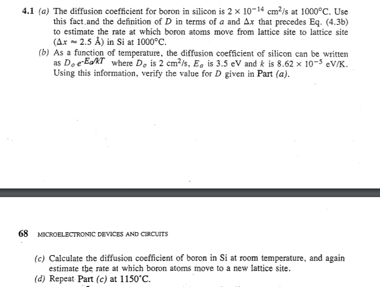 4.1 (a) The diffusion coefficient for boron in | Chegg.com
