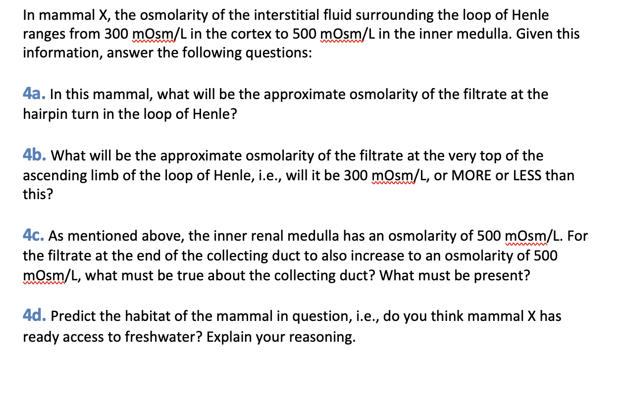 Solved In mammal X, the osmolarity of the interstitial fluid | Chegg.com