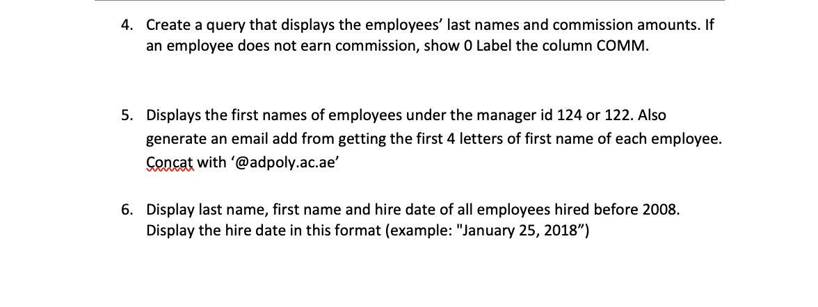 Solved 1. Create a report that produces the following for | Chegg.com