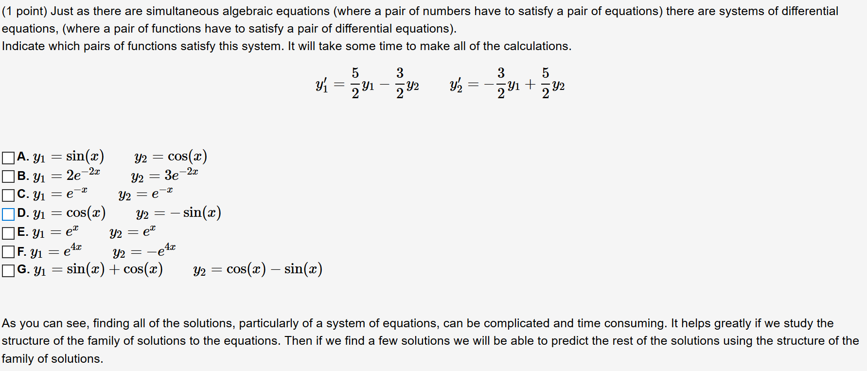 Solved (1 point) Just as there are simultaneous algebraic | Chegg.com