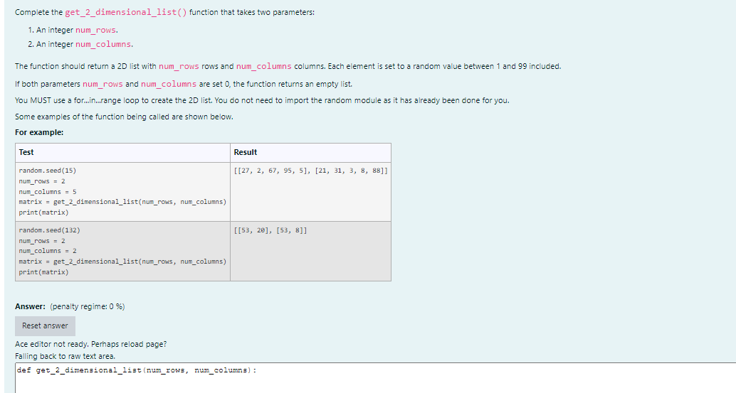 Solved Complete the get_2_dimensional_list() function that | Chegg.com