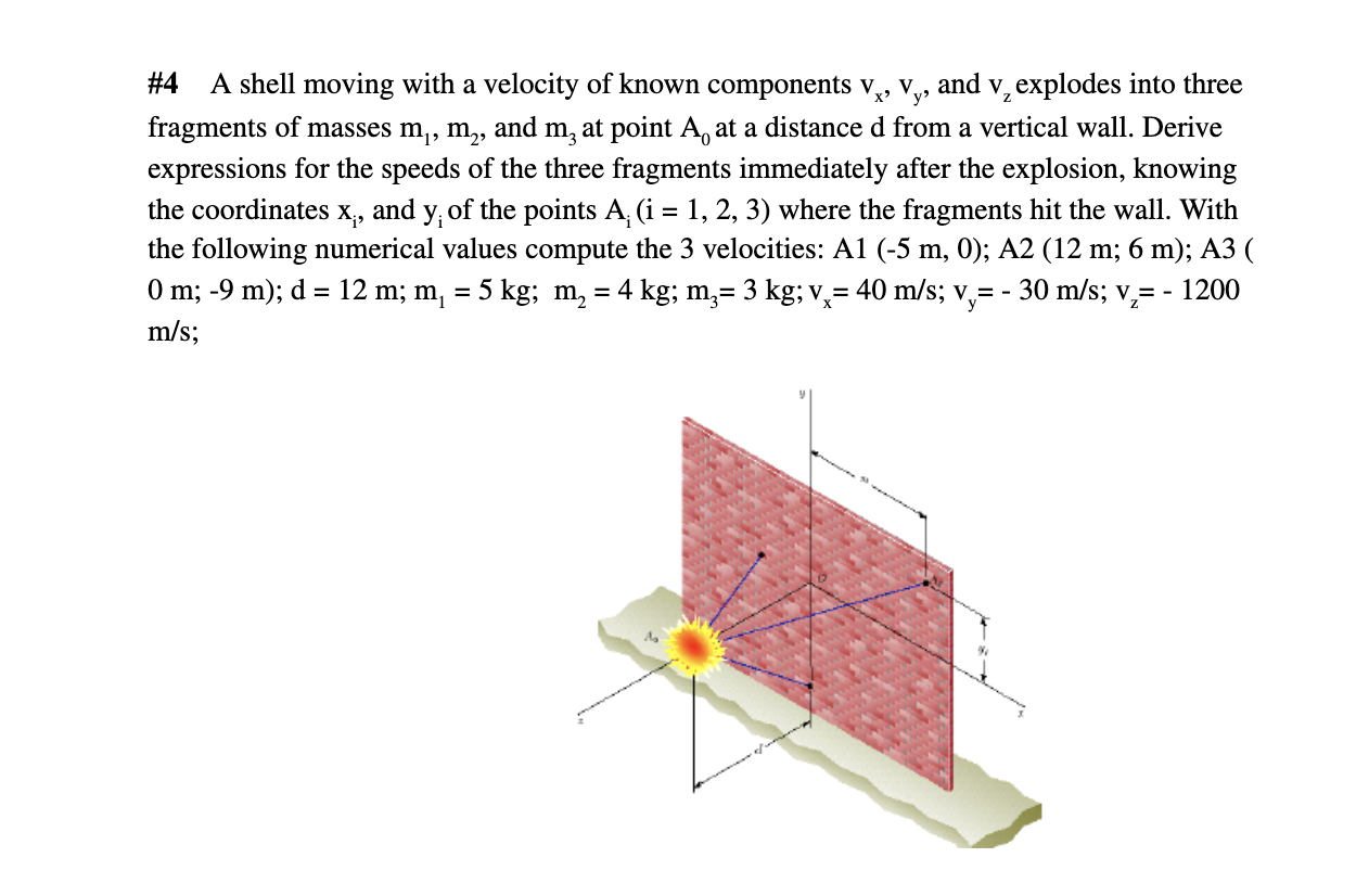 Solved #4 A shell moving with a velocity of known components | Chegg.com