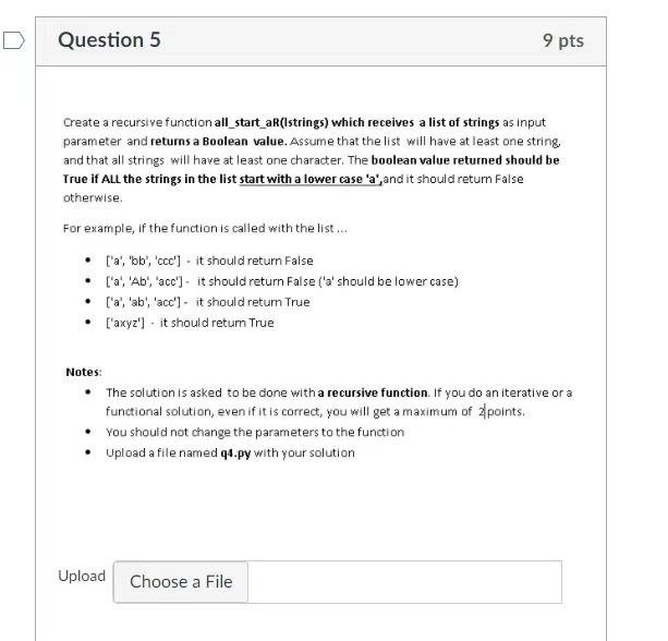 Solved Question 5 9 pts Create a recursive function | Chegg.com