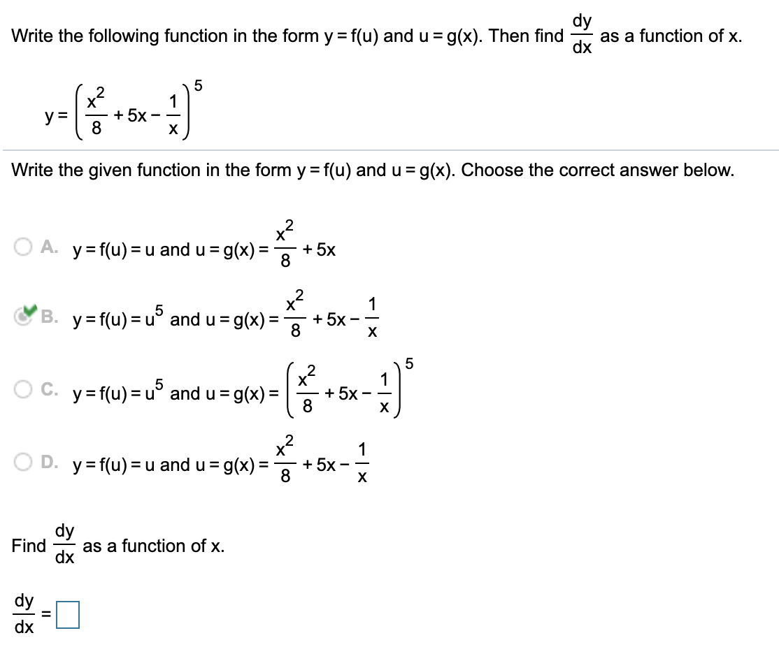 Solved dy Write the following function in the form y=f(u) | Chegg.com