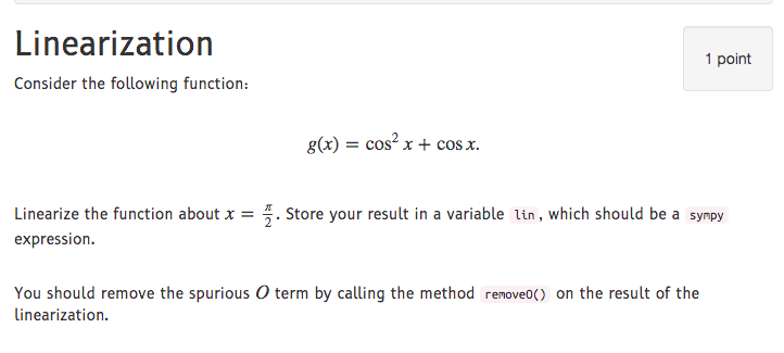Solved Linearization Consider the following function: 1 | Chegg.com
