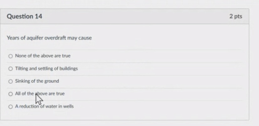 Solved Question 14 2 pts Years of aquifer overdraft may | Chegg.com