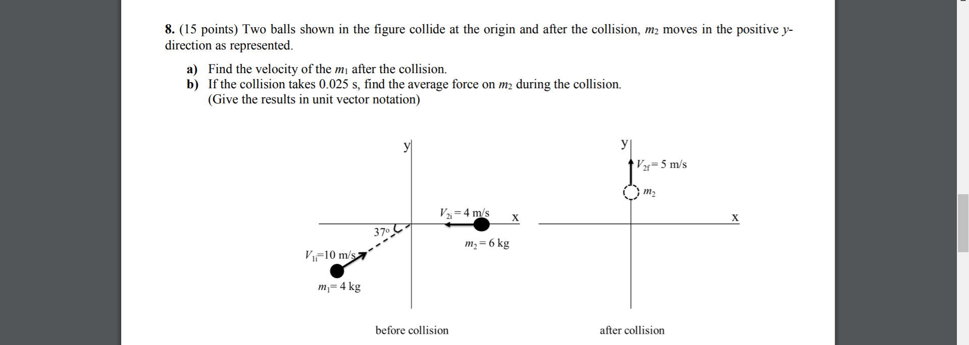 Solved 8. (15 points) Two balls shown in the figure collide | Chegg.com
