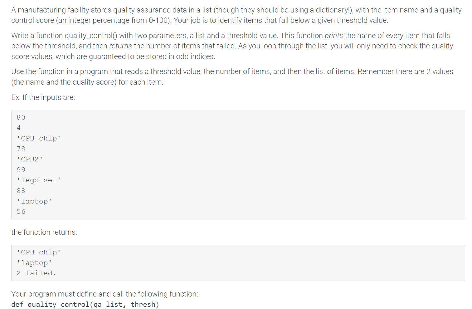 Solved A manufacturing facility stores quality assurance | Chegg.com