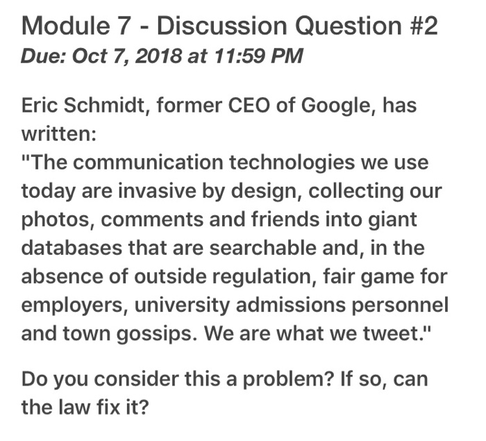 Solved Module 7-Discussion Question #2 Due: Oct 7, 2018 at | Chegg.com