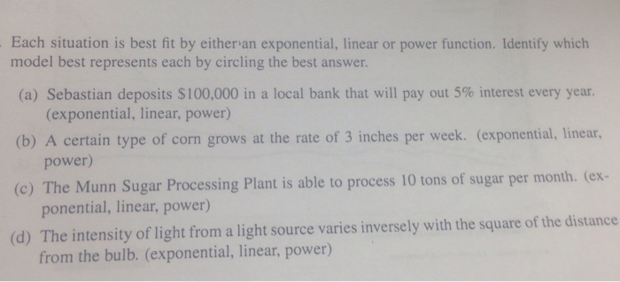 Solved Each situation is best fit by either an exponential, | Chegg.com