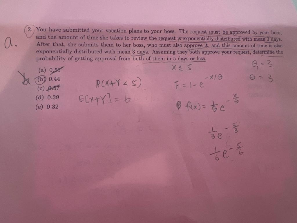 Solved a. 2. You have submitted your vacation plans to your | Chegg.com