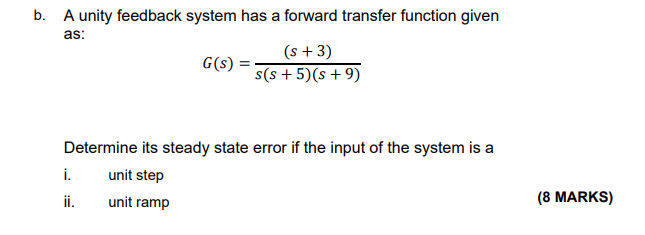 Solved b. A unity feedback system has a forward transfer | Chegg.com