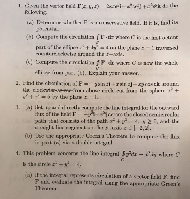 Solved 1. Given the vector field F(x, y, z) | Chegg.com