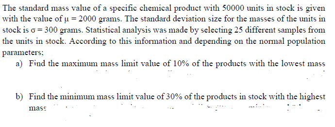 Solved The standard mass value of a specific chemical | Chegg.com