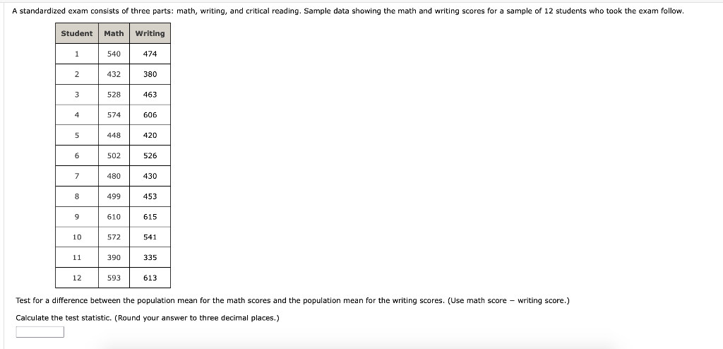 Solved A standardized exam consists of three parts: math, | Chegg.com