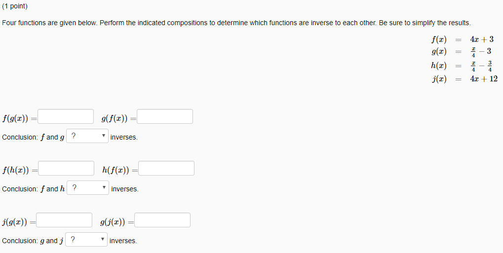 Solved 1 point) Four functions are given below. Perform the | Chegg.com