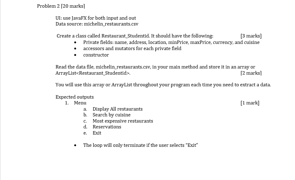 Solved Problem 2 [20 marks UI: use JavaFX for both input and | Chegg.com