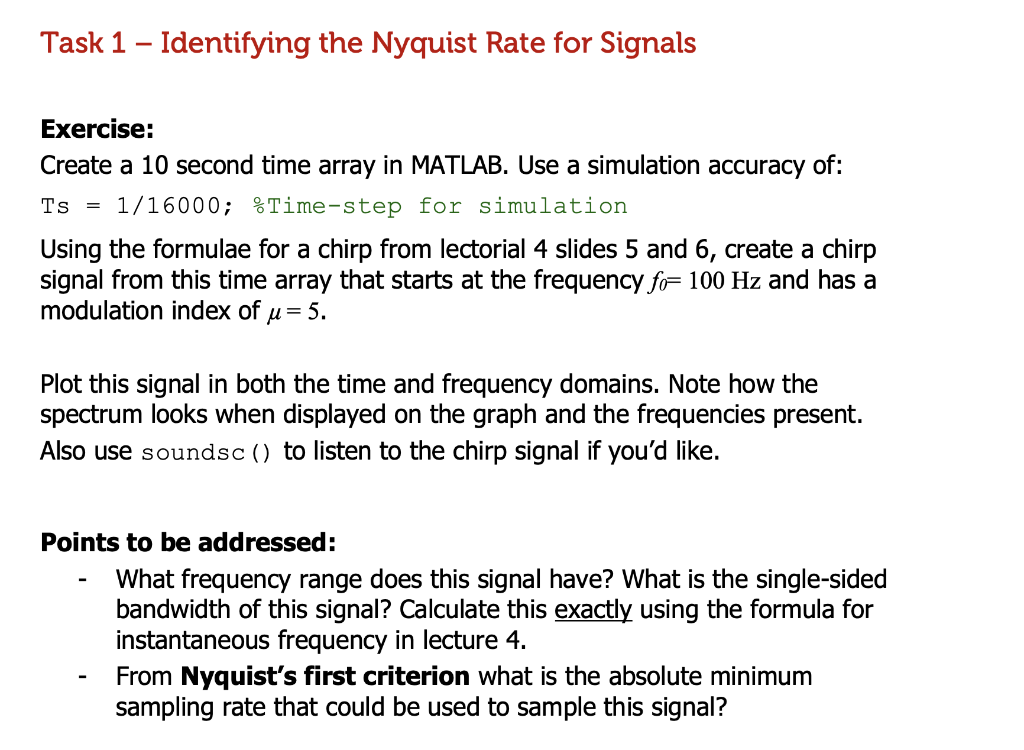 Solved Task 1 - Identifying the Nyquist Rate for Signals = | Chegg.com