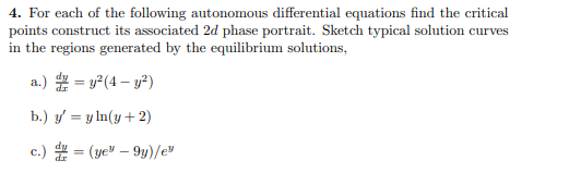 Solved 4. For each of the following autonomous differential | Chegg.com
