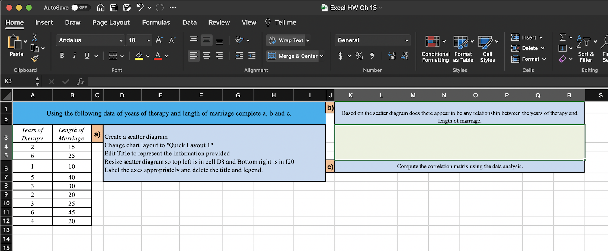 Solved AutoSave OFF bro Excel HW Ch 13 Home Insert Draw Page | Chegg.com