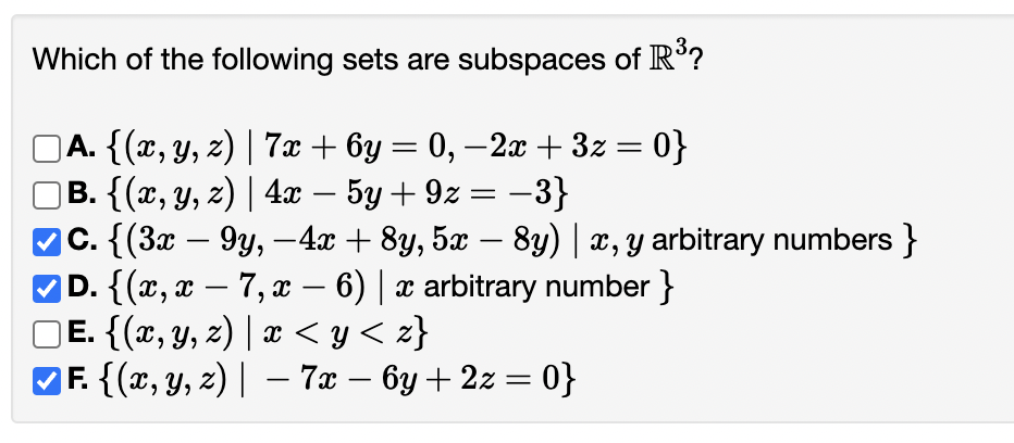 Solved Which of the following sets are subspaces of R3 ? A. | Chegg.com