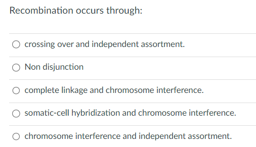 Solved Recombination occurs through: crossing over and | Chegg.com