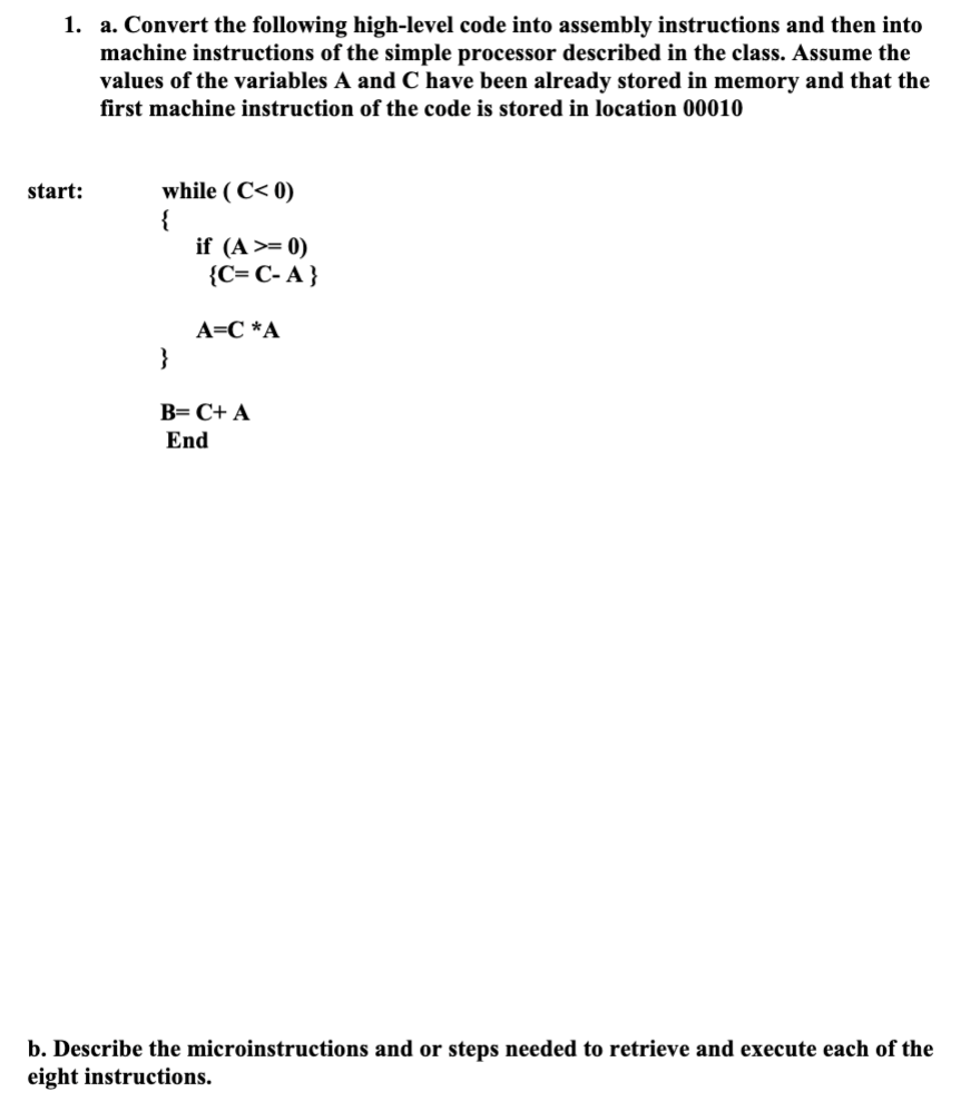 Solved 1. a. Convert the following high-level code into | Chegg.com