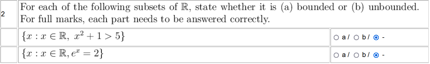 Solved For each of the following subsets of R, state whether | Chegg.com