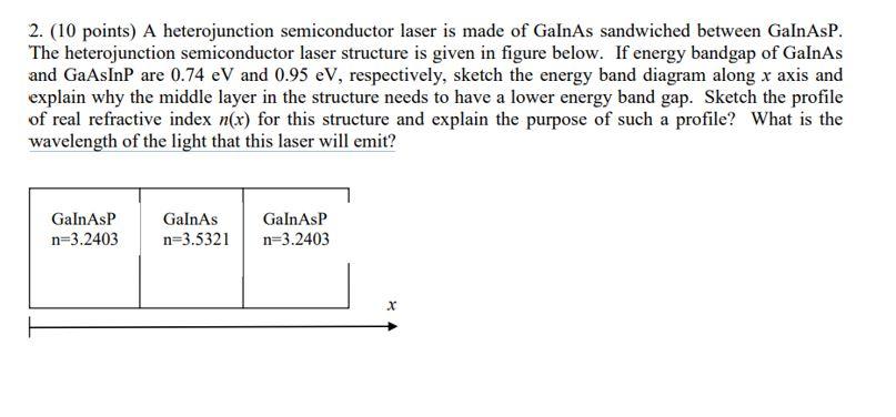 Solved 2. (10 points) A heterojunction semiconductor laser | Chegg.com