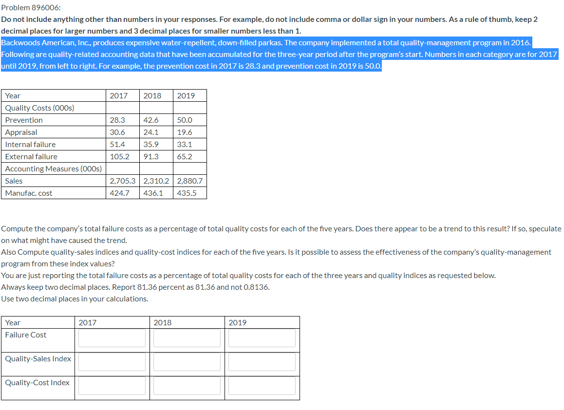 Solved Problem 896006: Do not include anything other than | Chegg.com